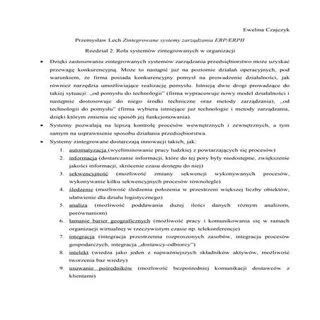 Rola systemów zintegrowanych w organizacji | DOC