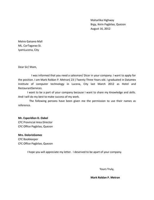 OJT Application Letter