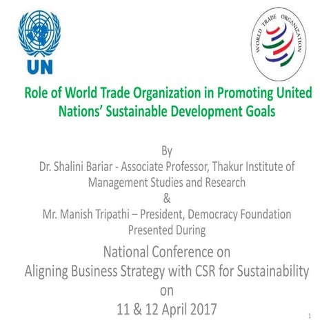 Role of-wto-in-promoting-un-sustainable-development-goals | PPT