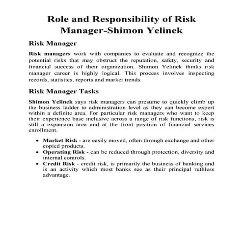Role and responsibility of risk manager | PDF