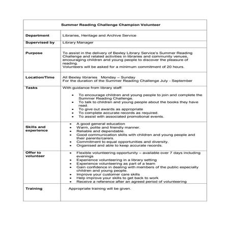 Summer Reading Challenge Volunteer | PDF