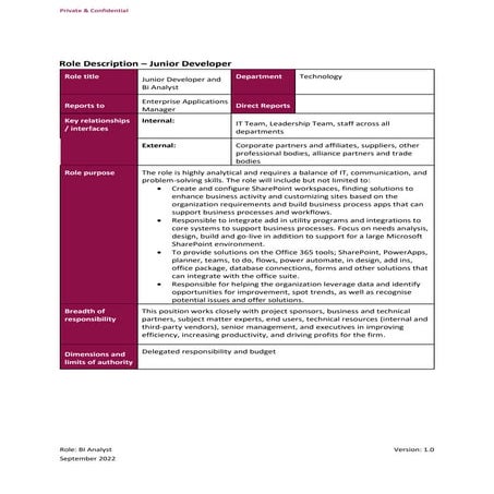 Role Description Junior SharePoint Developer and Bi Analyst - Template.docx