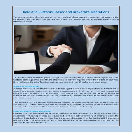 Role of a Customs Broker and Brokerage Operations | PDF