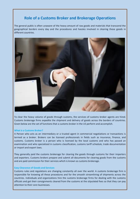What does a customs broker do | PPT