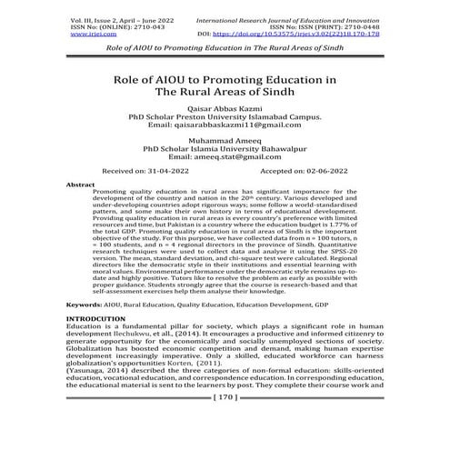 Role Of Aiou Promoting Quality Education Ameeq Pdf