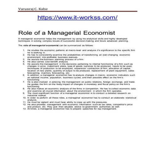 Role of a managerial economist www.it-workss.com