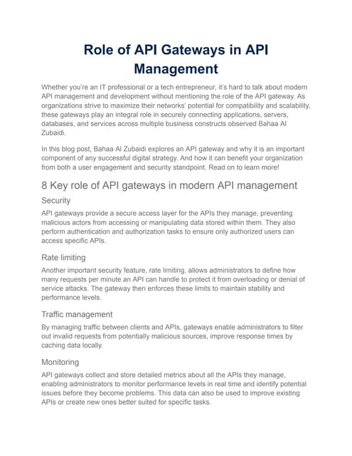 Role Of Api Gateways In Api Management Pdf