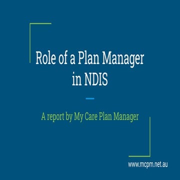 The Role of a Plan Manager in the National Disability Insurance Scheme ...