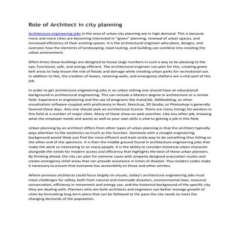 Role of architect in city planning | DOCX