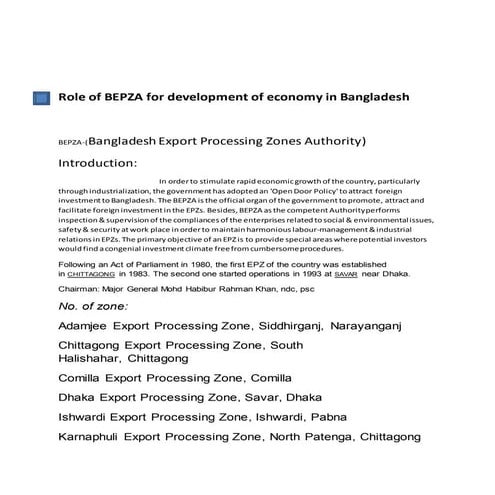 Role of bepza for development of economy in bangladesh | DOCX