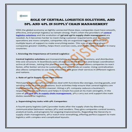 Role of Central Logistics Solutions, and 3PL and 4PL in Supply Chain ...