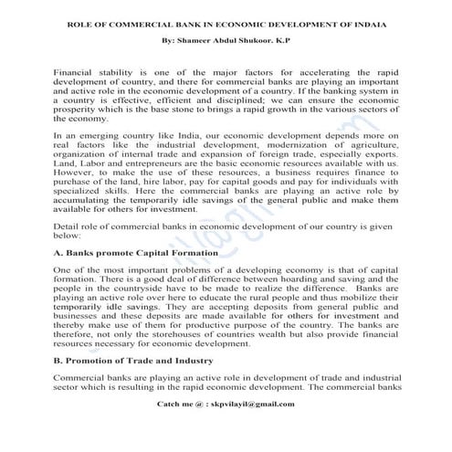 Role of commercial banks in economic development of India | DOCX