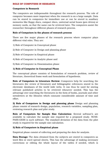 Role of computers in research | PDF