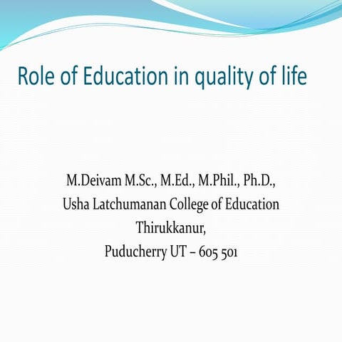 Role of education in quality of life | PPTX