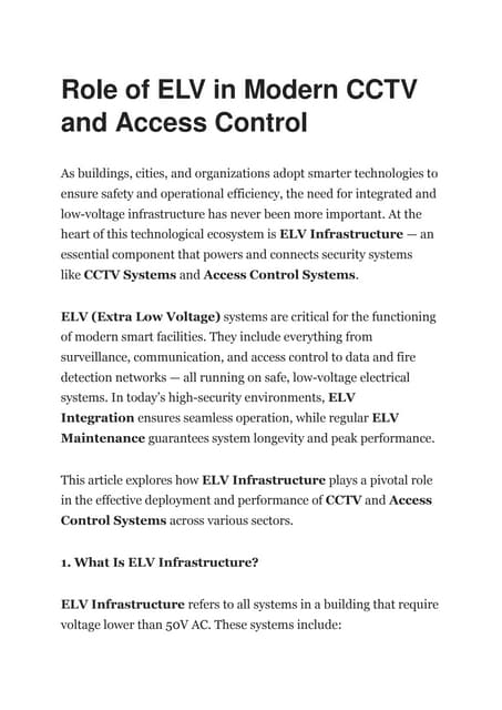 Understanding ELV System Installation: Enhancing Safety And Efficiency ...