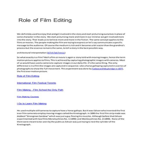 Role of film editing | DOCX | Photo Editing Software | Computer ...