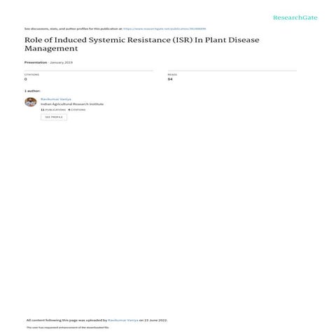 Role of Induced Systemic Resistance (ISR)In Plant Disease Management | PDF