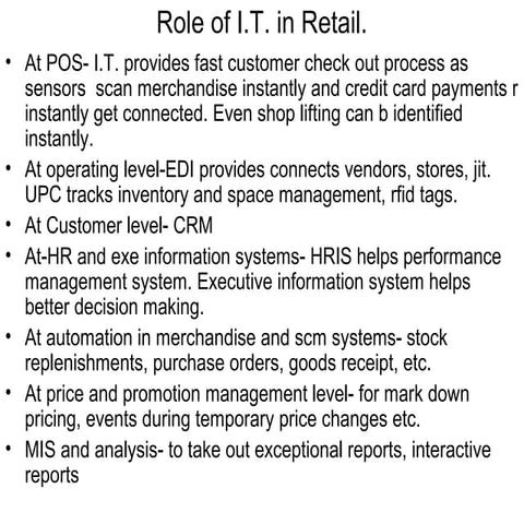 Role of it in retail | PPT | Business | Business and Finance
