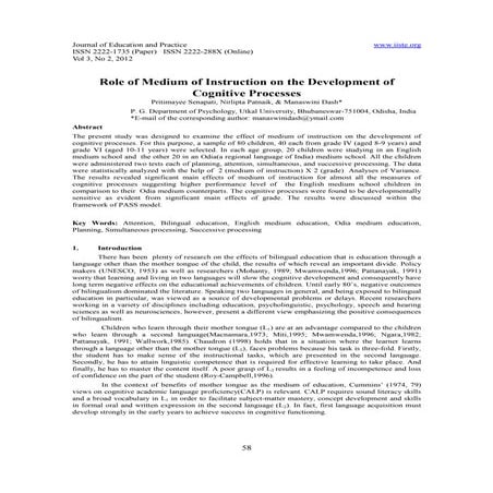 Role of medium of instruction on the development of cognitive processes ...