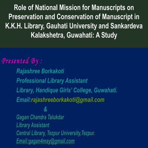 Role of national mission for manuscripts on preservation and ...