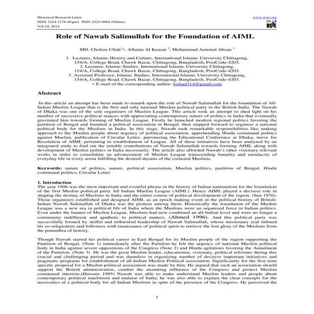 Role of nawab salimullah for the foundation of aiml | PDF