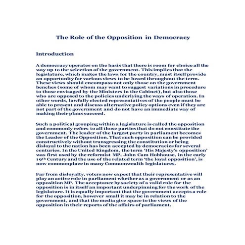 ROLE OF OPPOSITION IN DEMOCRACY.docx | Elections | Politics