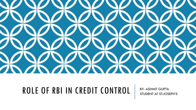 Role of RBI in Control of Credit - Economics Project Class 12 (2019-20 ...