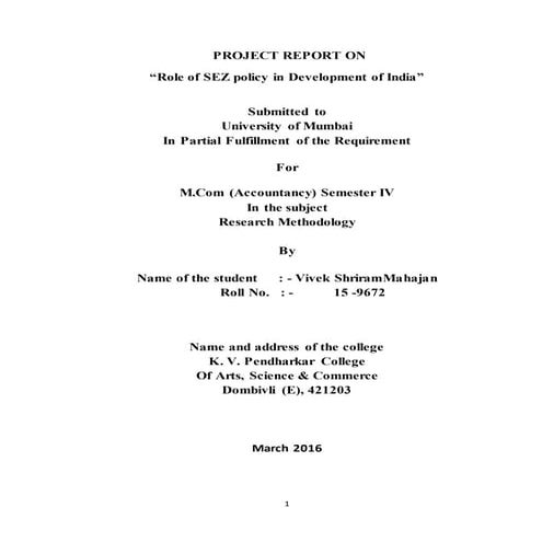 Role of sez policy in development of india | PDF