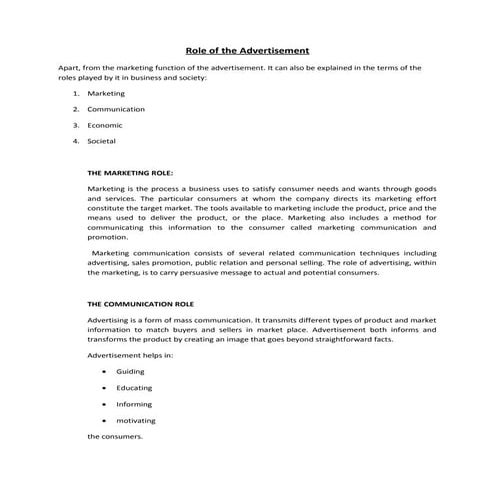 Role of the advertisement | PDF