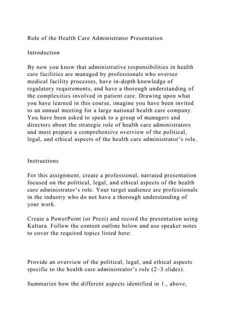 Role of the Health Care Administrator PresentationIntroduc.docx | Healthcare Industry | Industries