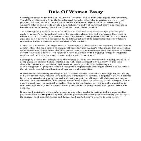 Role Of Women Essay | PDF | Food & Drink