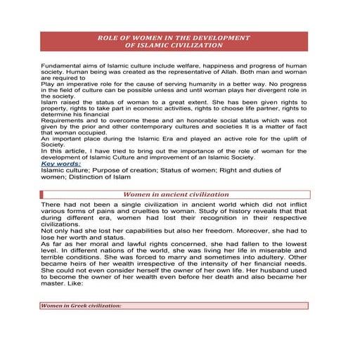Role of women in the development of islamic civilization | PDF