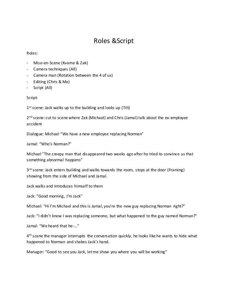 Preliminary Film Plan Roles And Script 5676