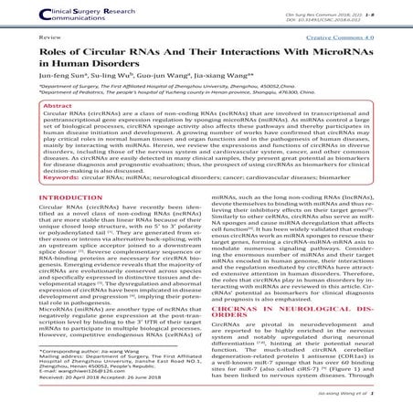 Roles of circular rn as and their interactions with micro rnas in human ...