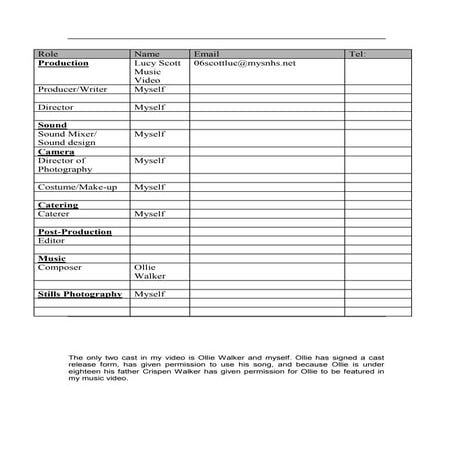 Call sheet | DOCX