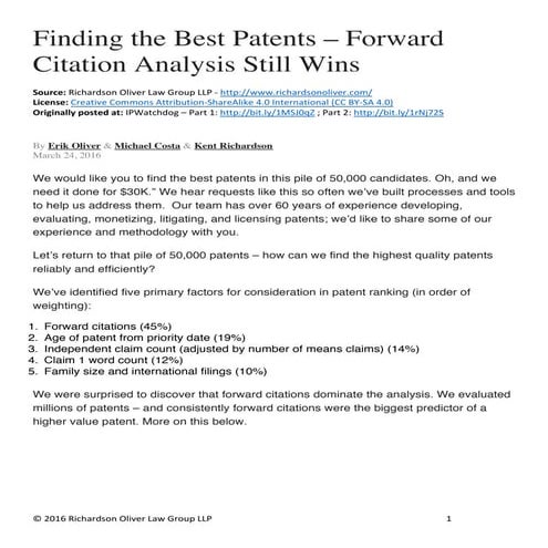 Finding the Best Patents – Forward Citation Analysis Still Wins | PDF