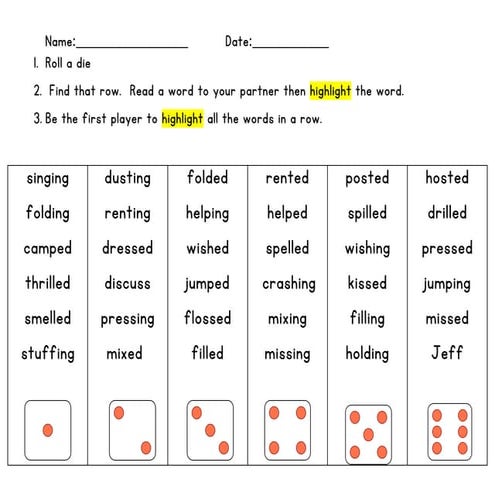 Roll a Word Suffix ed and ing.pdf