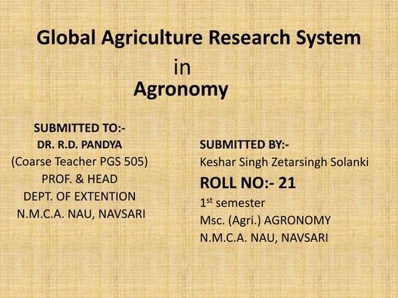 Global agriculture research system | PPTX | Agriculture | Industries