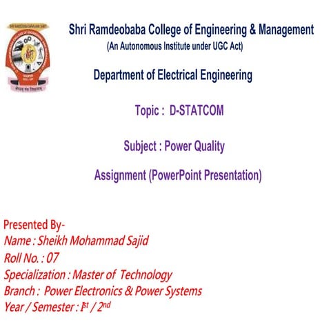 Power Quality Improvement By Dstatcom Ppt