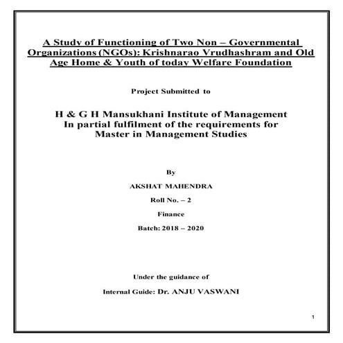 A Study of Functioning of Two Non –Governmental Organizations (NGOs ...