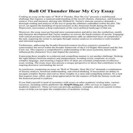 Roll Of Thunder Hear My Cry Essay | PDF