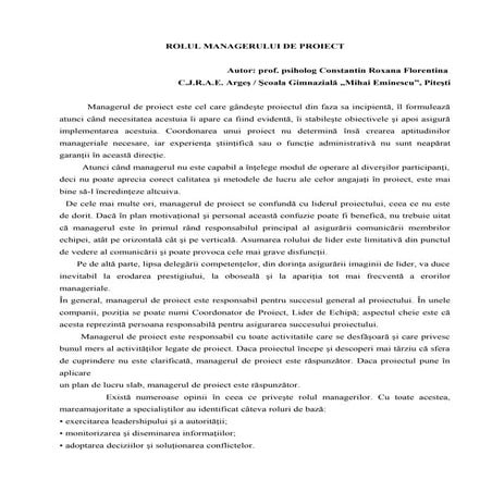 Rolul managerului de proiect | DOC