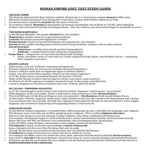 Roman Empire study guide notes | DOCX