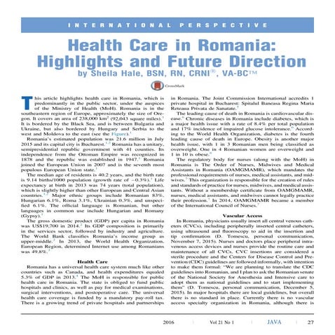 Healthcare in Romania: Highlights and Future Direction | PDF
