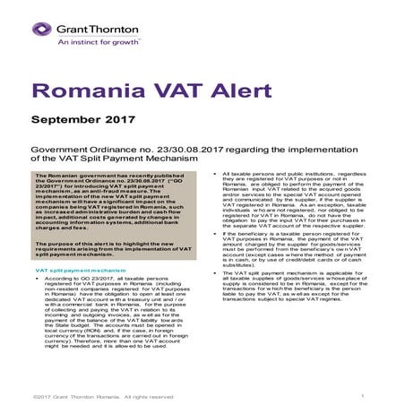 Romania - VAT Split Payments | PDF