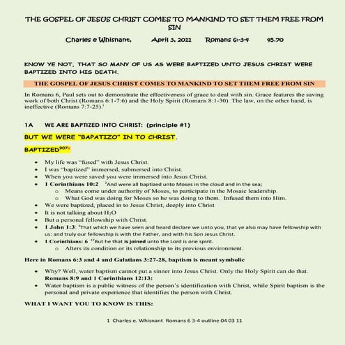 Romans 6 3 4 outline 04 03 11 with footnotes | PDF