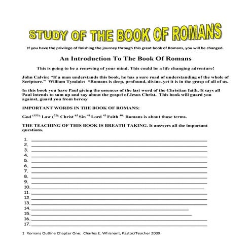 Romans Outlines Chapter One | DOCX