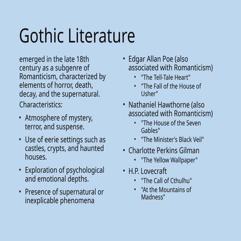 Lecture on Gothic Literature (American) 1 | PPTX