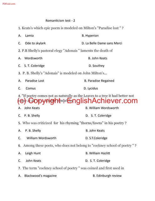 Romanticism test 1 w | PDF