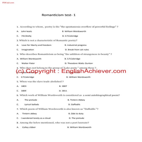 Romanticism test 1 w | PDF